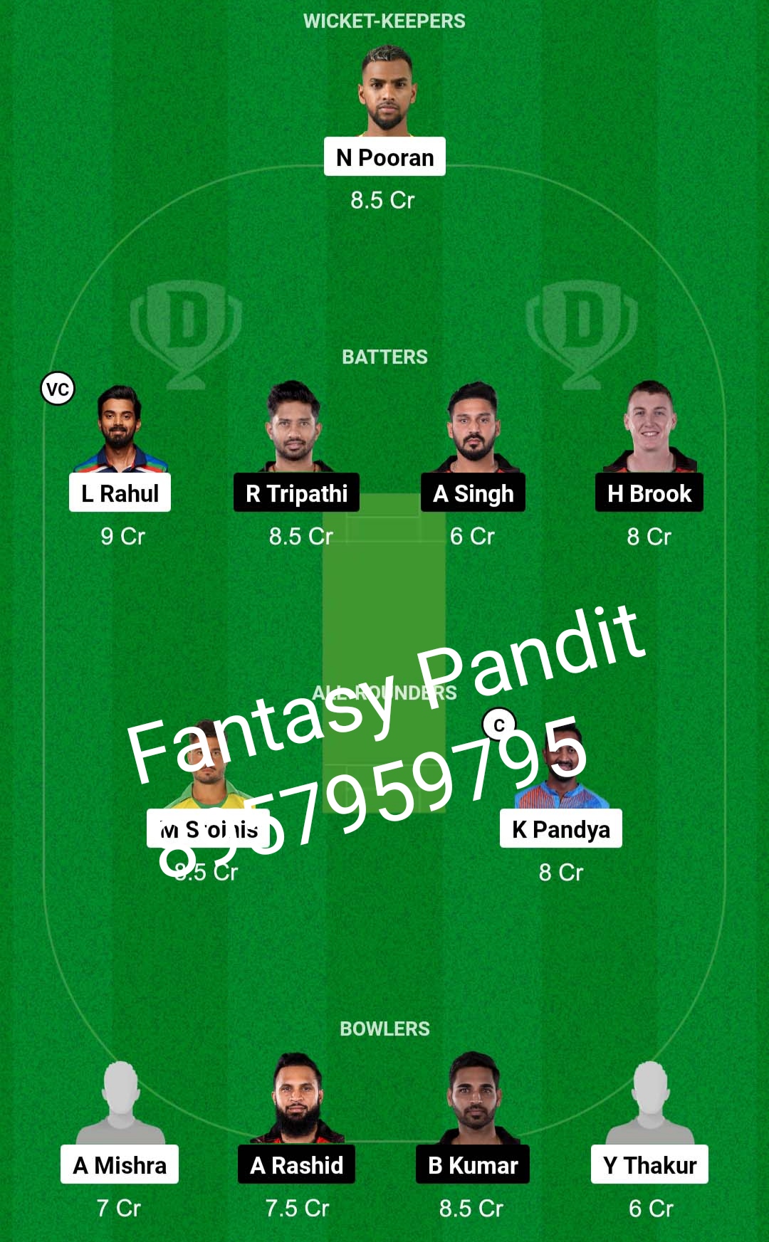 Winning screenshots, LKN VS SRH , Dream Team - Fantasy Pandit