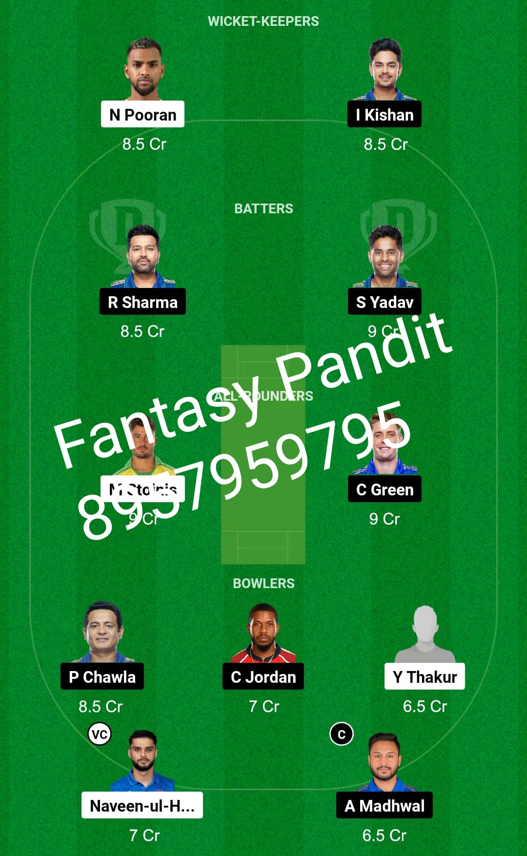 Winning screenshots, LSG VS MI , Dream Team - Fantasy Pandit