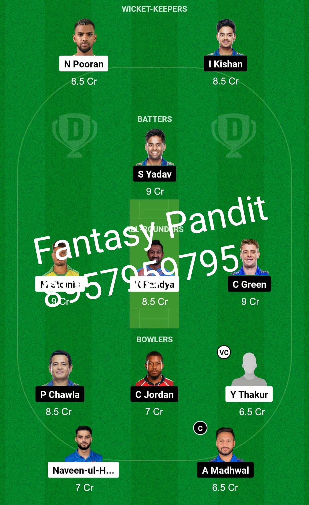 Winning screenshots, LSG VS MI , Dream Team - Fantasy Pandit